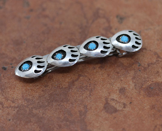 Navajo Silver Turquoise Bear Paw Barrette – Jewelry Native American