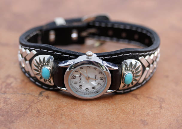 Navajo Leather Turquoise Ladies Watch – Jewelry Native American