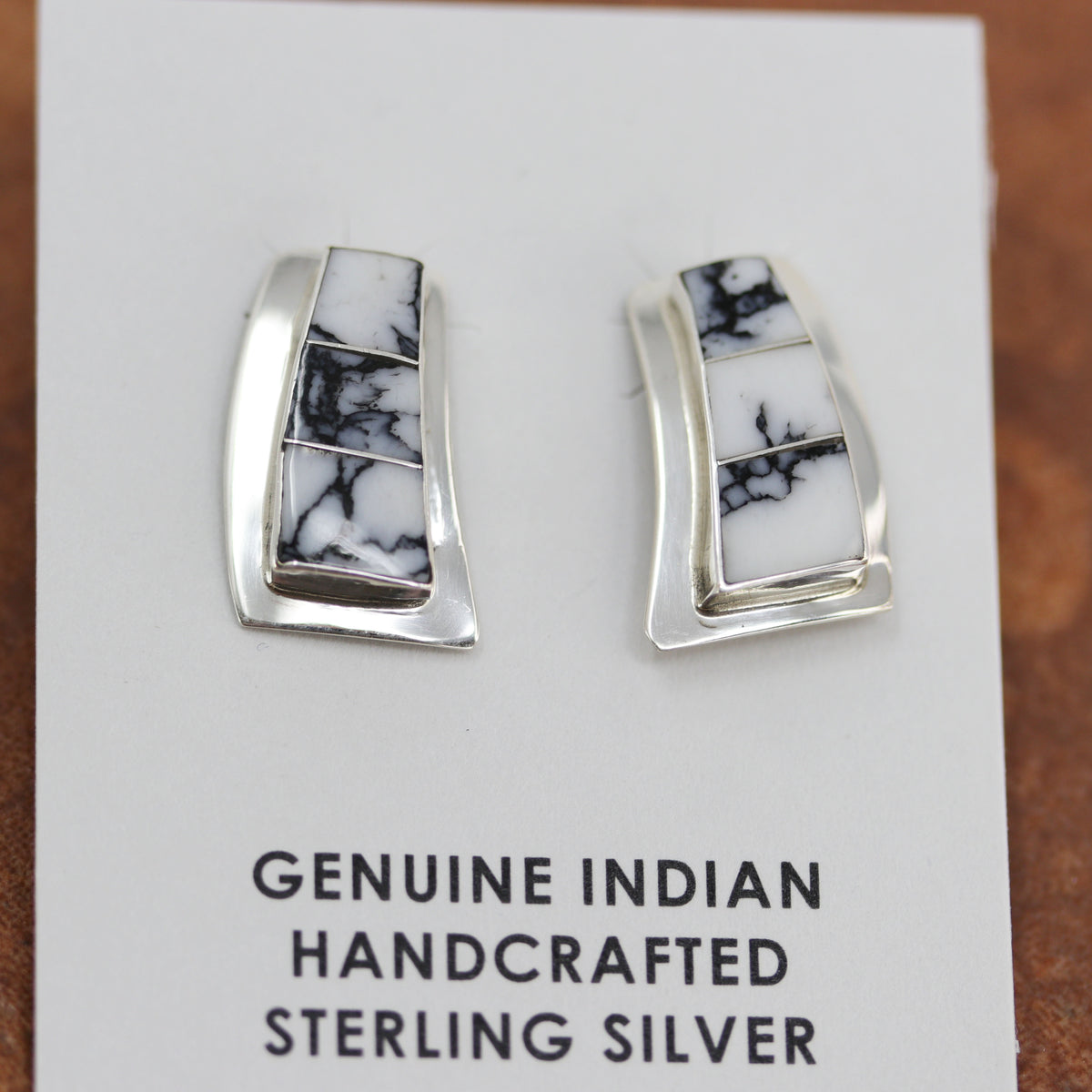Zuni Sterling Silver Howlite Earrings – Jewelry Native American
