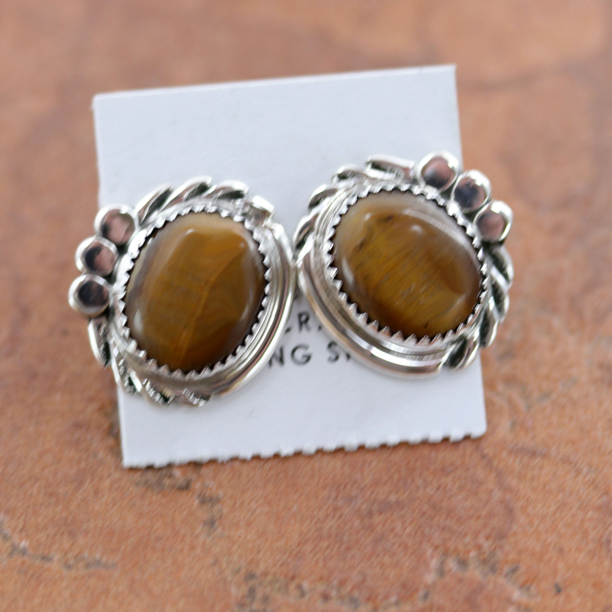 Navajo Silver Tiger Eye Earrings by Cadman – Jewelry Native American