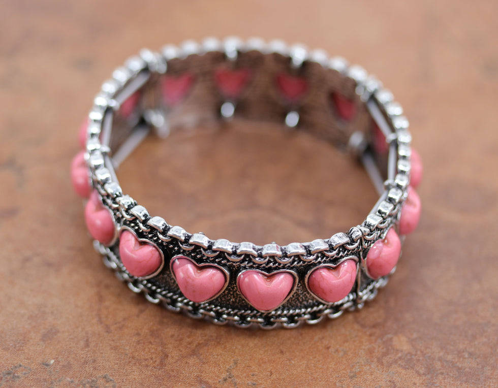 Southwest Style Pink Heart Stretch Bracelet – Jewelry Native American