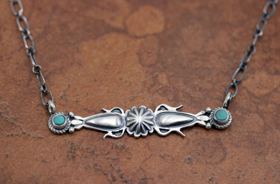 Navajo Silver Turquoise Concho Bar Necklace – Jewelry Native American