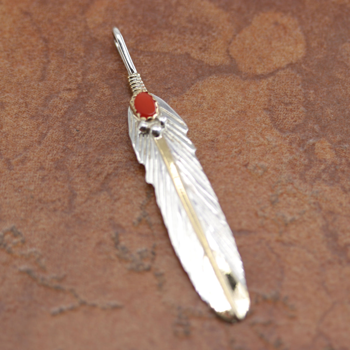 Navajo Sterling Silver Coral Feather Pendant – Jewelry Native American