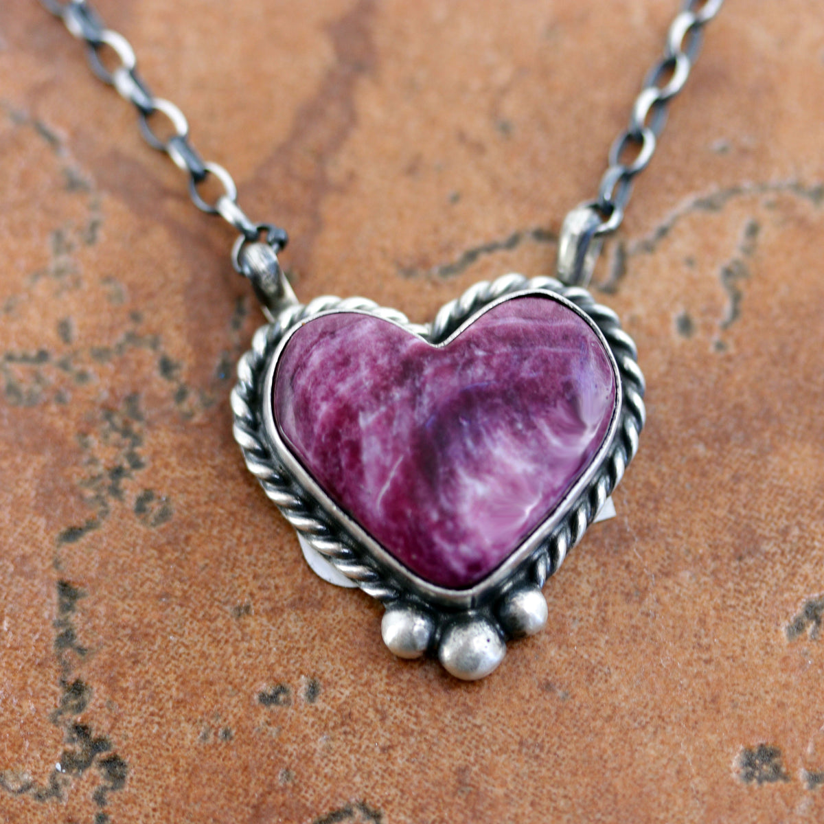 Navajo Silver Purple Spiny Oyster Heart Necklace – Jewelry Native American