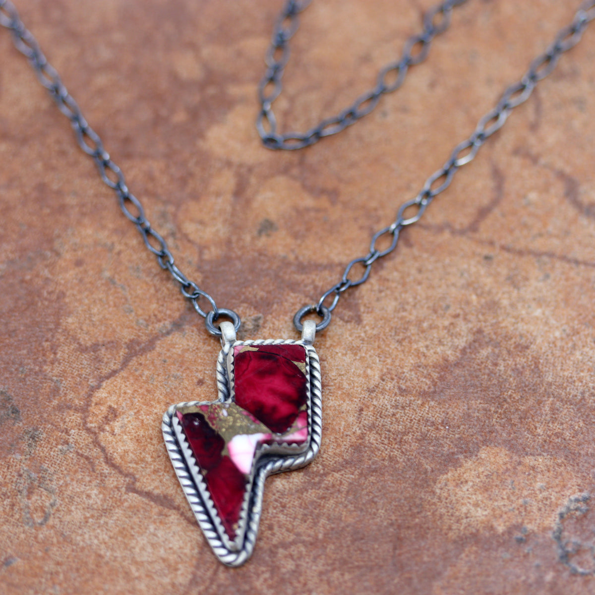 Silver Rose Dahlia Lightning Bolt Necklace – Jewelry Native American