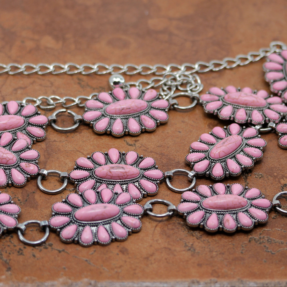 Southwest Cluster Pink Coral Link Belt – Jewelry Native American