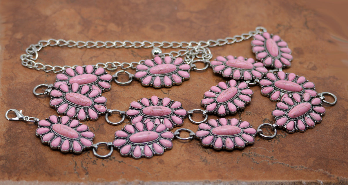 Southwest Cluster Pink Coral Link Belt – Jewelry Native American