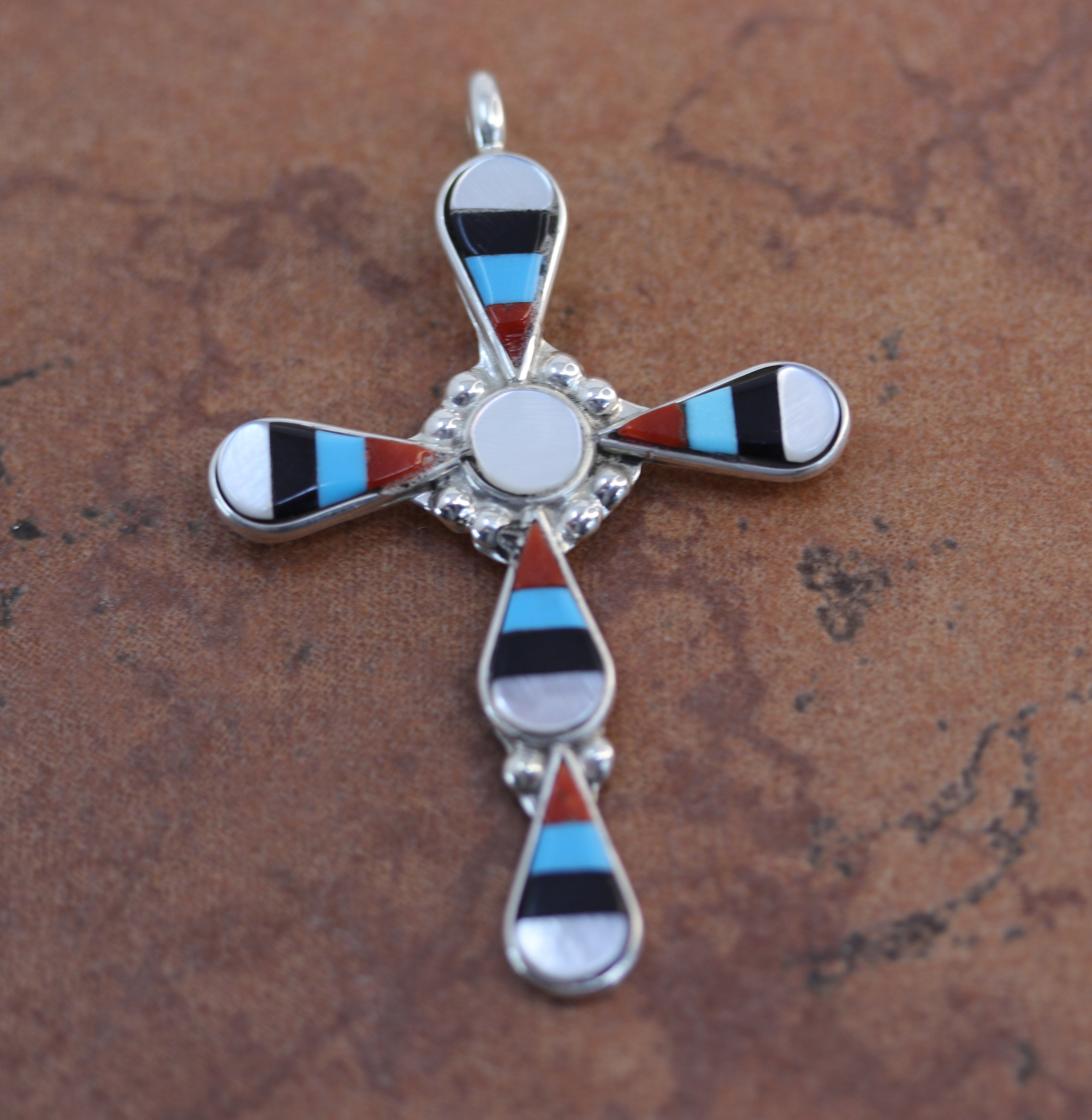 Zuni Sterling Multi-Stone Cross Pendant – Jewelry Native American