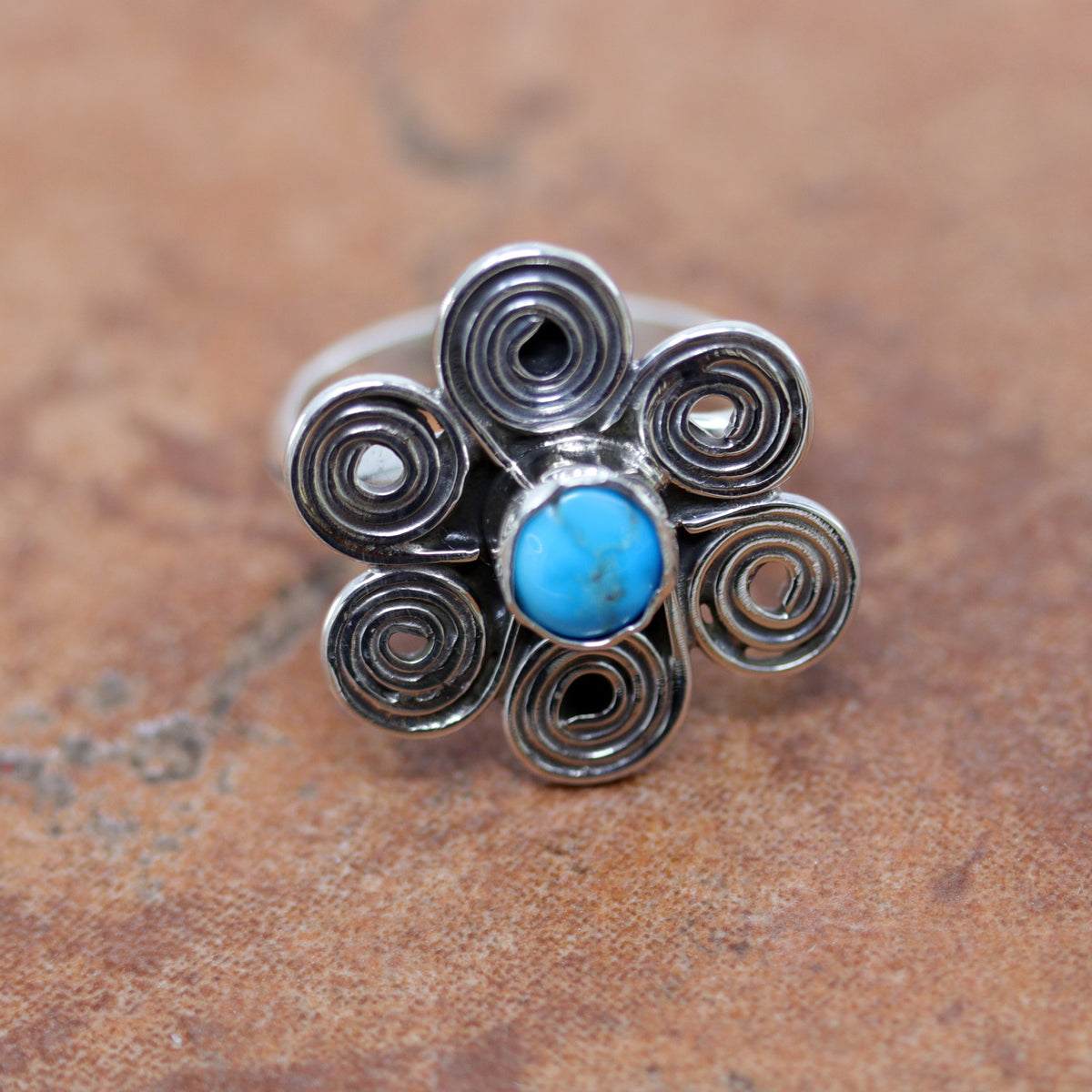 Navajo Silver Turquoise Flower Ring Size 6 – Jewelry Native American