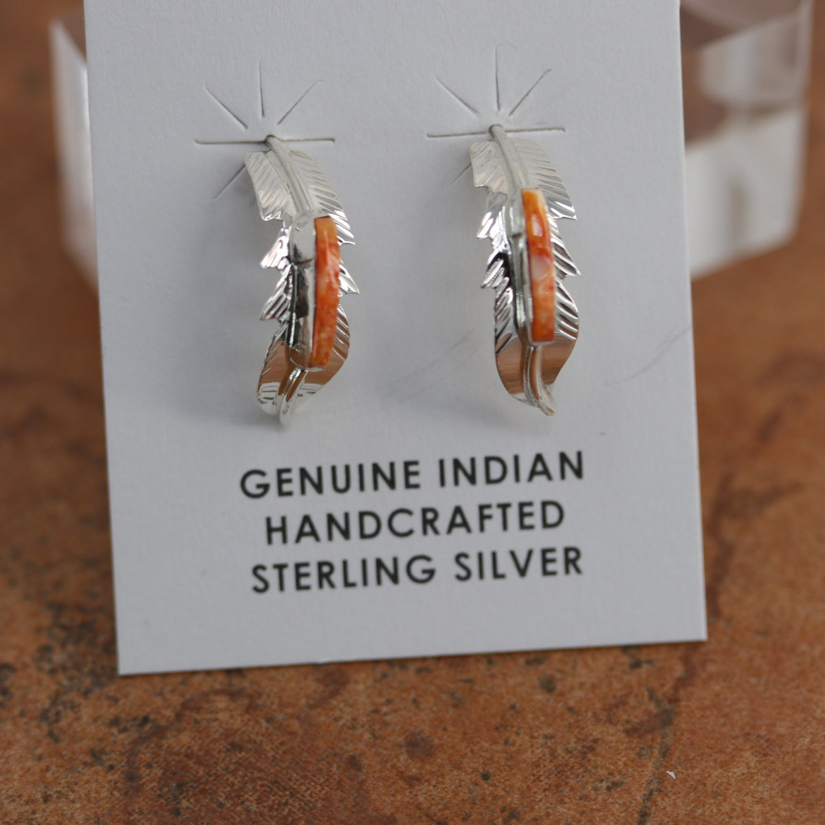 Navajo Silver Feather Spiny Oyster Earrings – Jewelry Native American