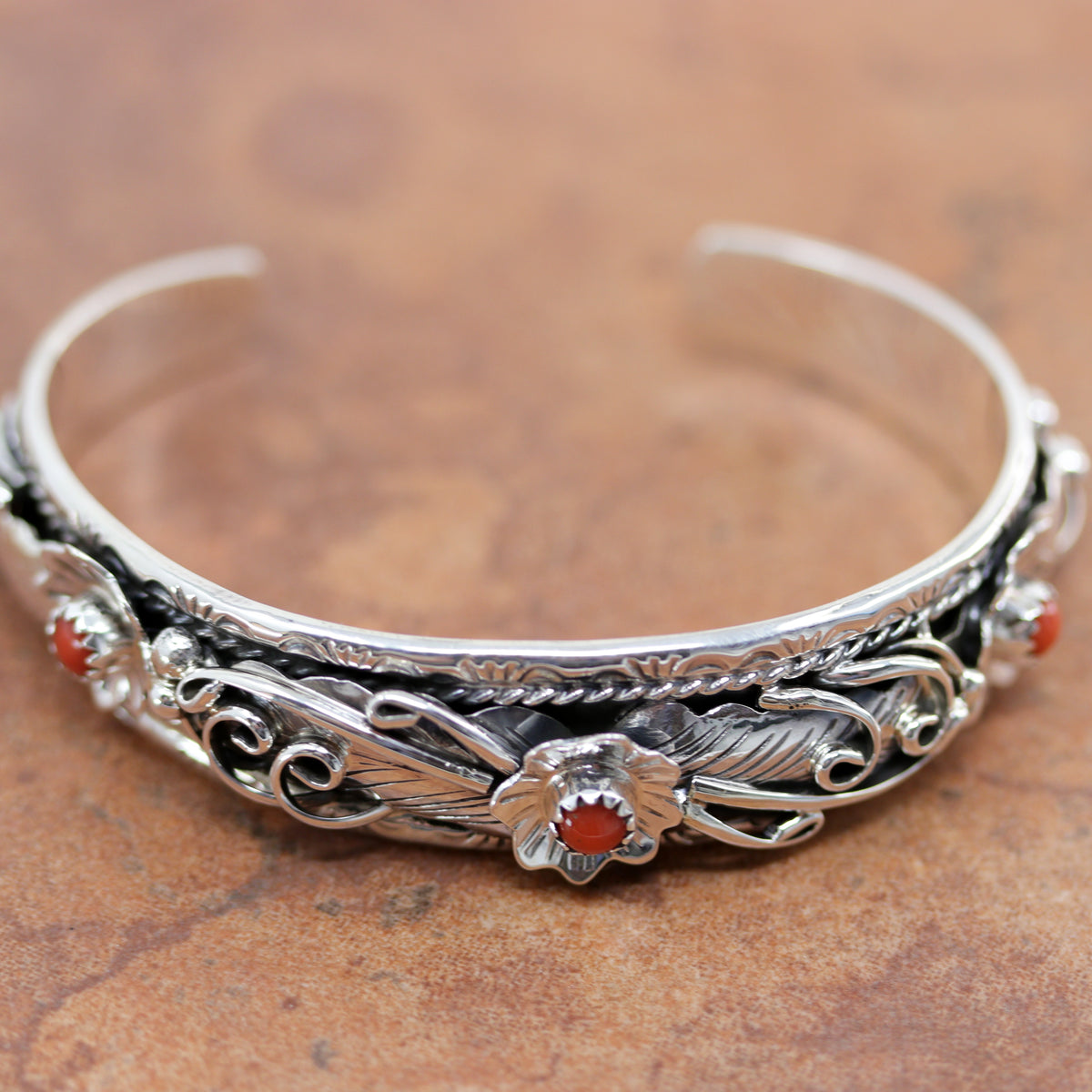 Navajo Sterling Coral Floral Cuff Bracelet – Jewelry Native American