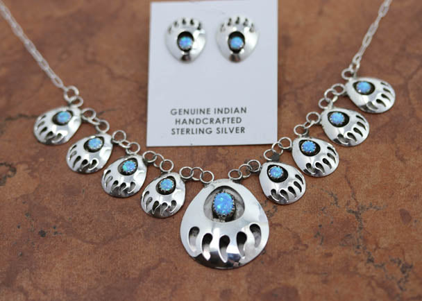 Navajo Created Opal Bear Paw Necklace Earrings Set – Jewelry Native ...