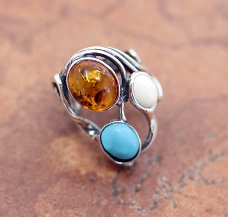 Sterling Baltic Amber Turquoise Ring Size 6-9 – Jewelry Native American