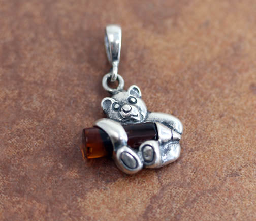 Sterling Silver Baltic Amber Teddy Bear Pendant – Jewelry Native American