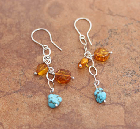 Sterling Silver Baltic Amber Turquoise Earrings – Jewelry Native American