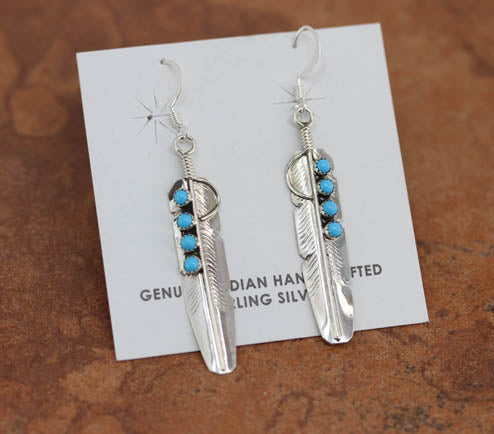 Navajo Silver Turquoise Feather Earrings – Jewelry Native American