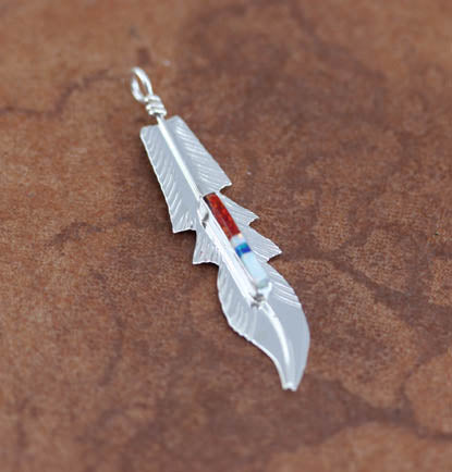 Navajo Sterling Silver Multi-Stone Feather Pendant Native American Jew ...